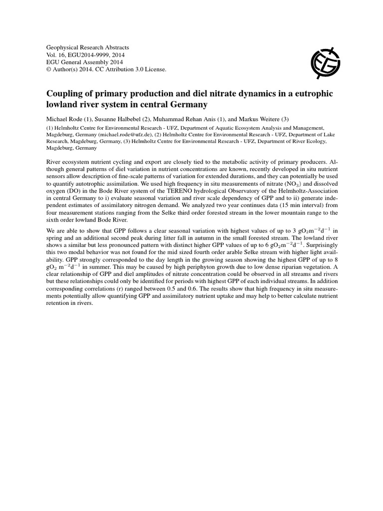 Egu2014 9999 | PDF | Ecosystem | Primary Production