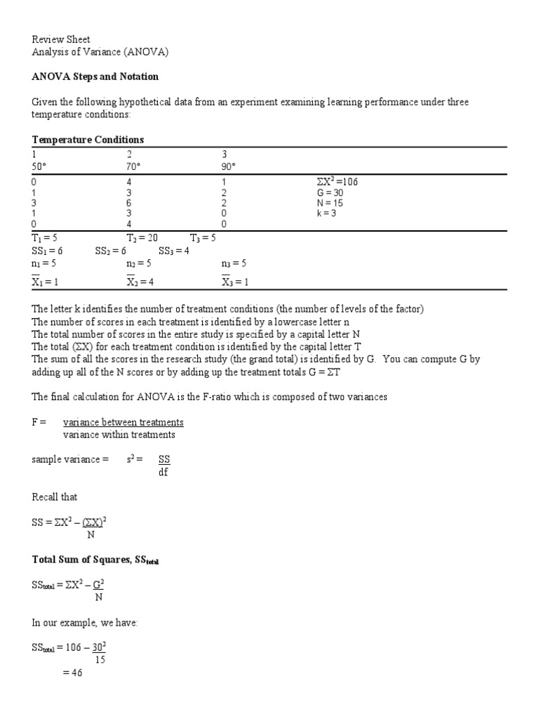 ANOVA Steps and Notation: Total | PDF | Analysis Of Variance | Tests