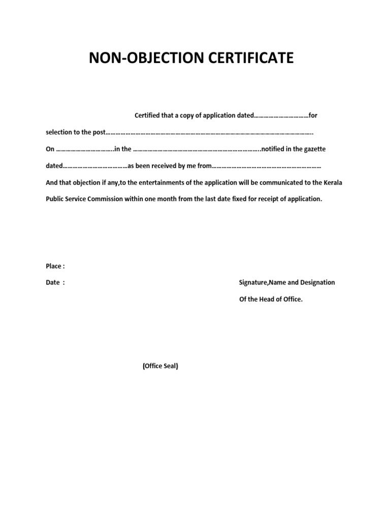 Non-Objection Certificate Template | PDF