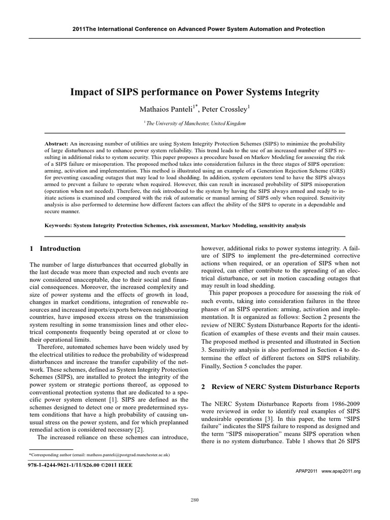 Impact of SIPS Performance On Power Systems Integrity | PDF ...