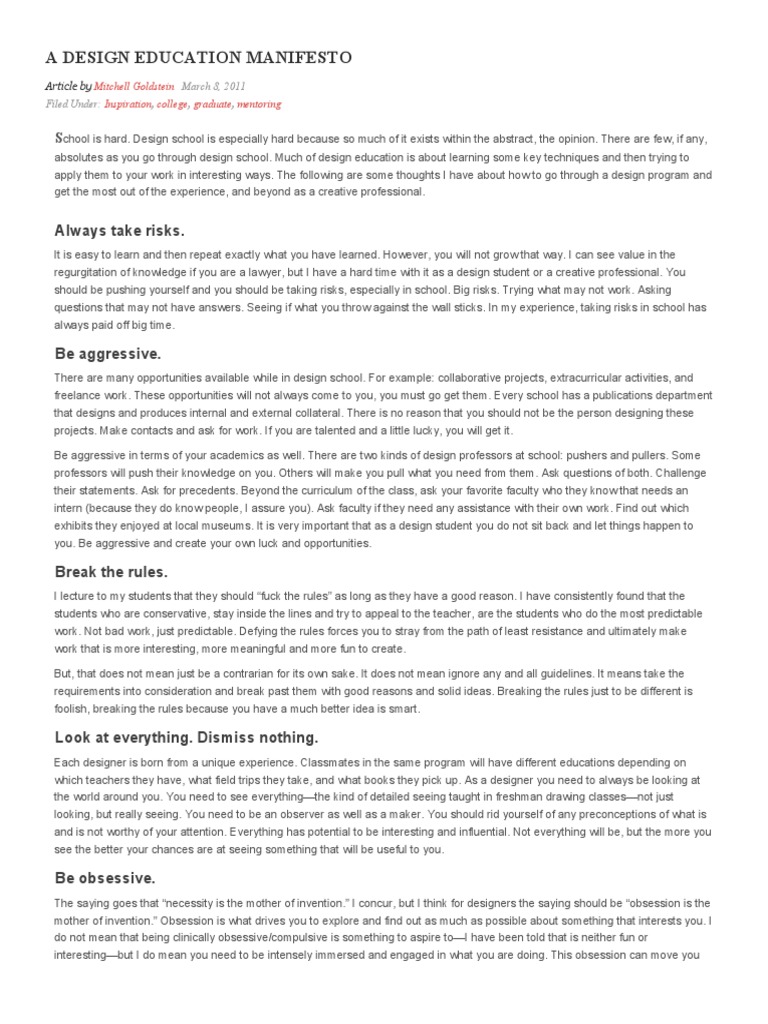 A Design Education Manifesto | PDF | Teaching And Learning