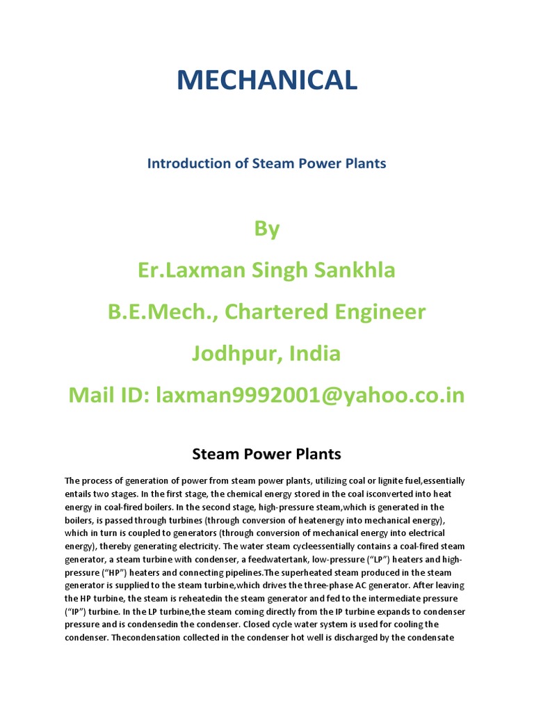 Steam Power Plant Introduction | PDF | Steam | Steam Engine