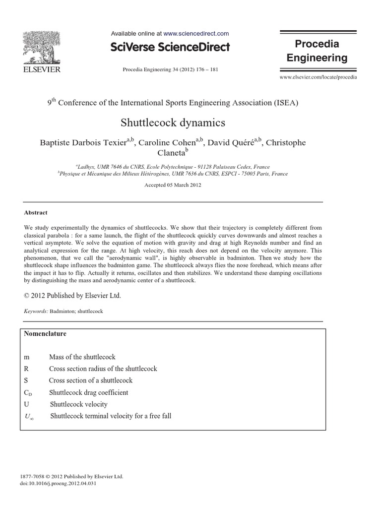 Shuttlecock Dynamics | PDF | Drag (Physics) | Trajectory