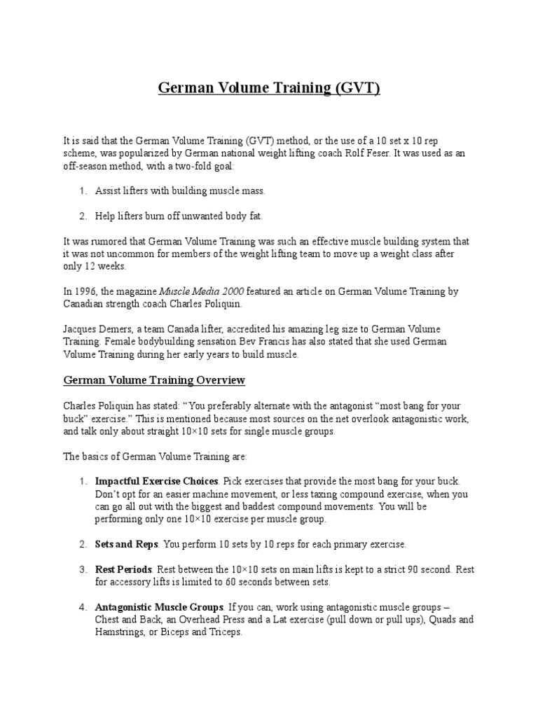 German Volume Training Explained | PDF | Weight Training | Human Body