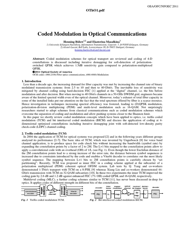 Coded Modulation in Optical Communications: Otho1.Pdf Otho1 PDF | PDF | Forward Error Correction ...