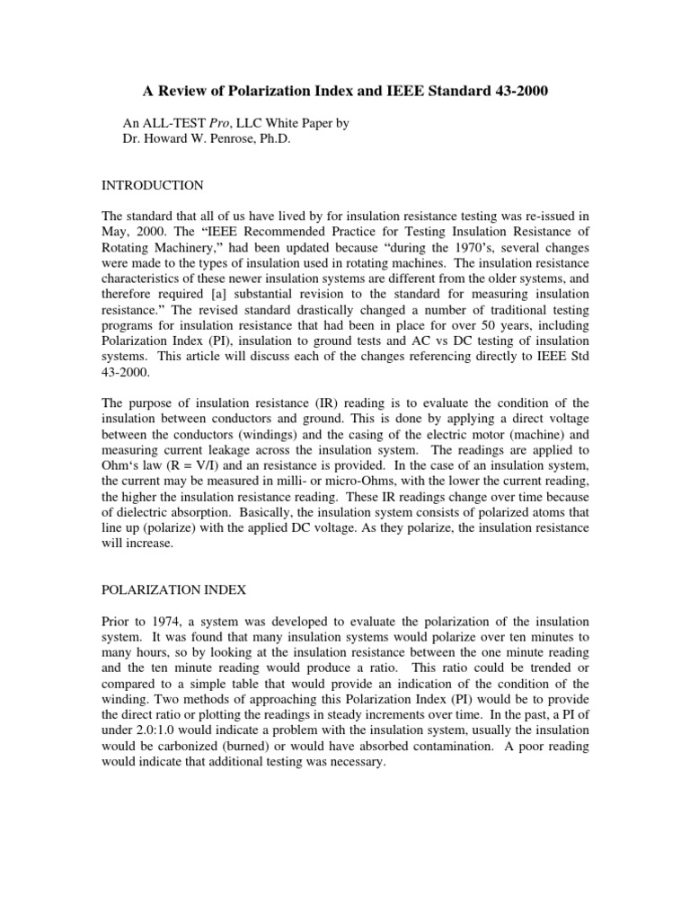 A Review of Polarization Index and IEEE Standard 43-2000 | PDF ...