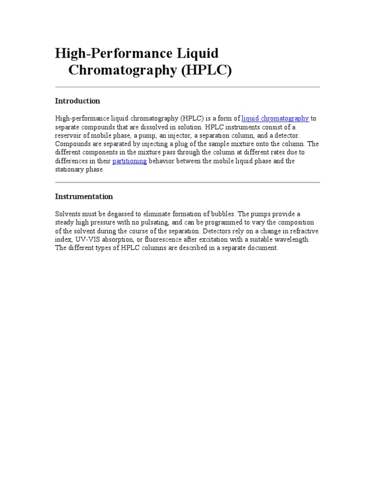 High-Performance Liquid Chromatography (HPLC) | PDF