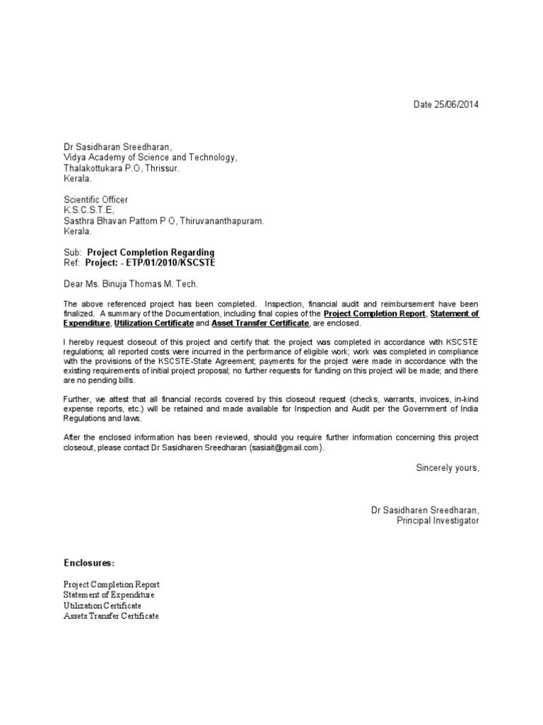 Expenditure, Utilization Certificate and Asset Transfer Certificate ...