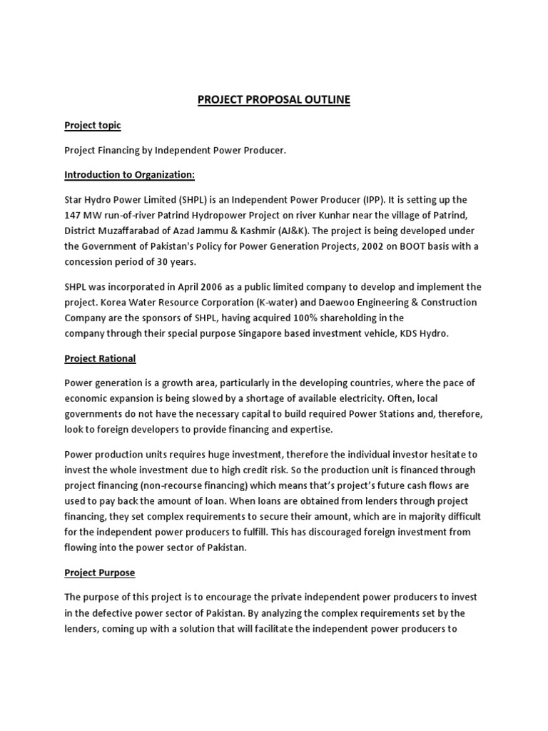 Project Proposal Outline | PDF | Project Finance | Hydroelectricity