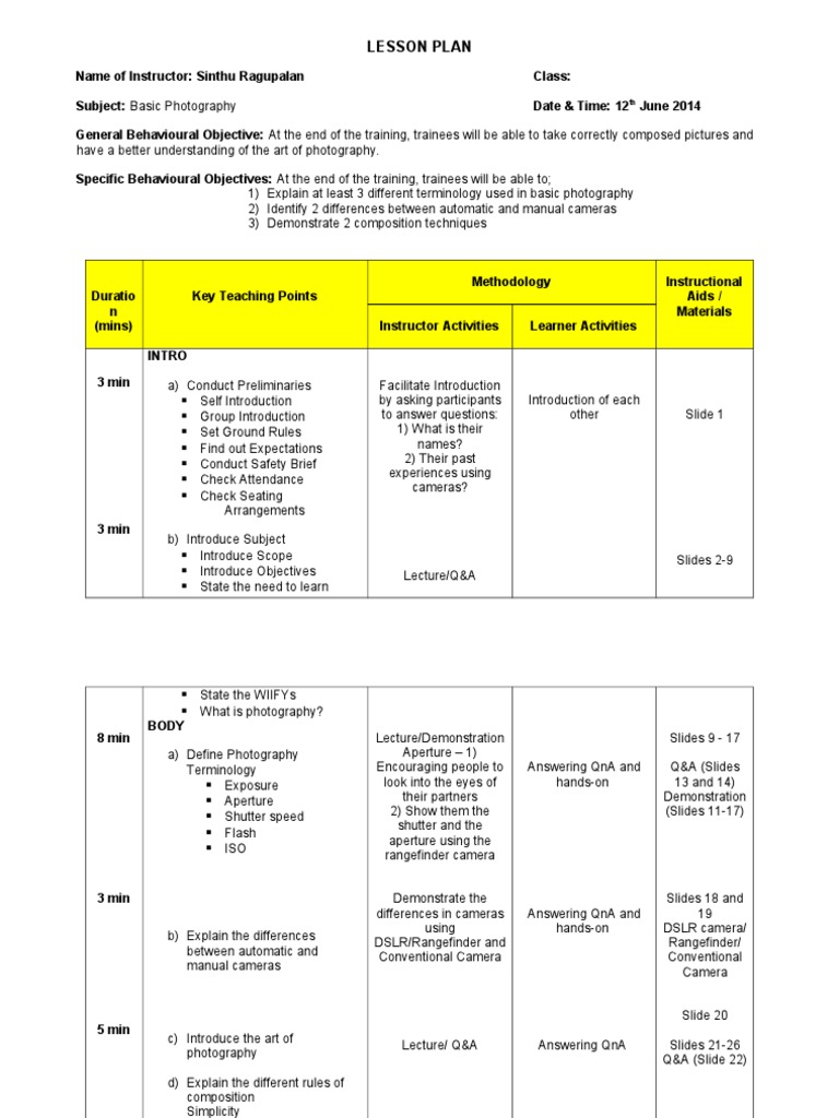 Lesson Plan - Photography | PDF | Camera | Aperture