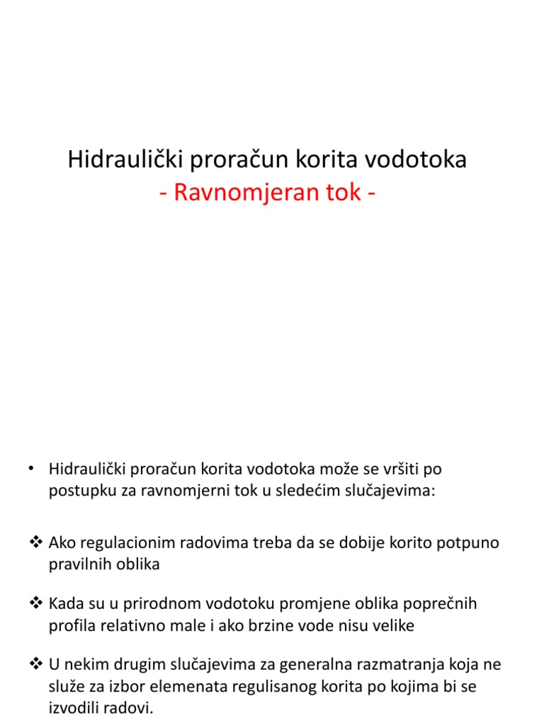 Hidraulički Proračun Korita Vodotoka | PDF