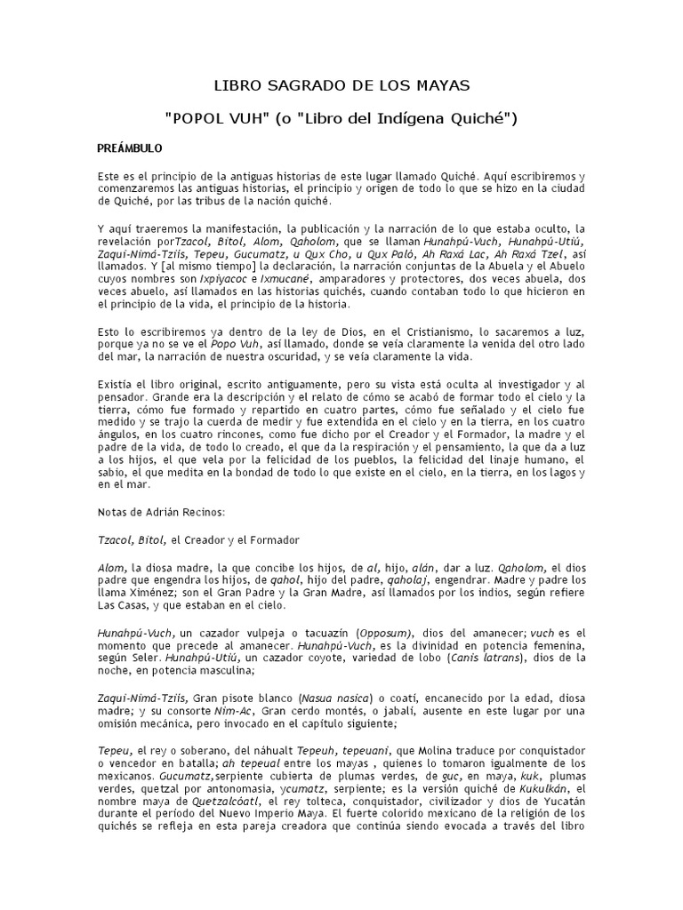 El Popol Vuh: Libro Sagrado Maya | PDF | Civilización maya | Maíz