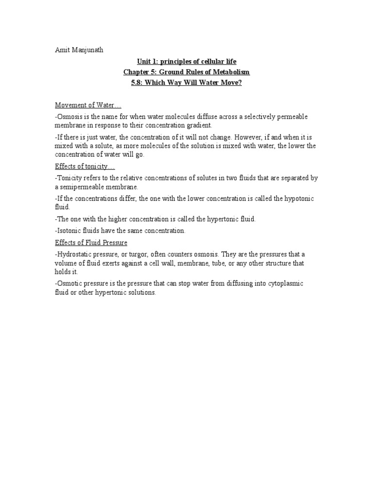 Unit 1: Principles of Cellular Life Chapter 5: Ground Rules of ...