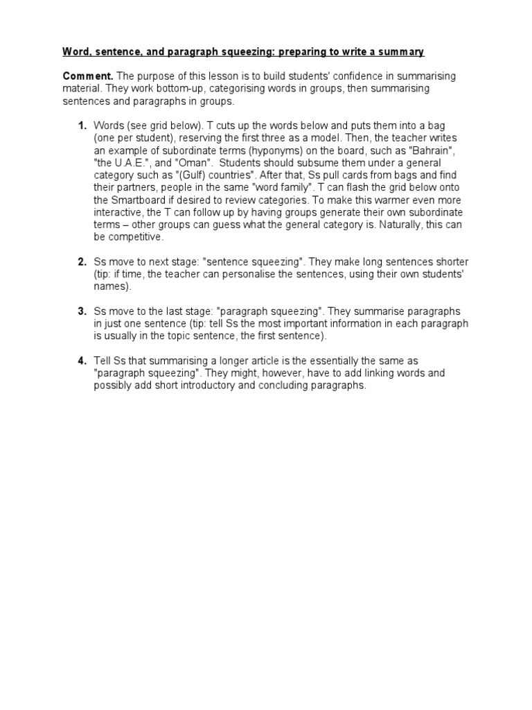 Paragraph Squeezing - Preparing To Write A Summary | PDF | Shopping ...