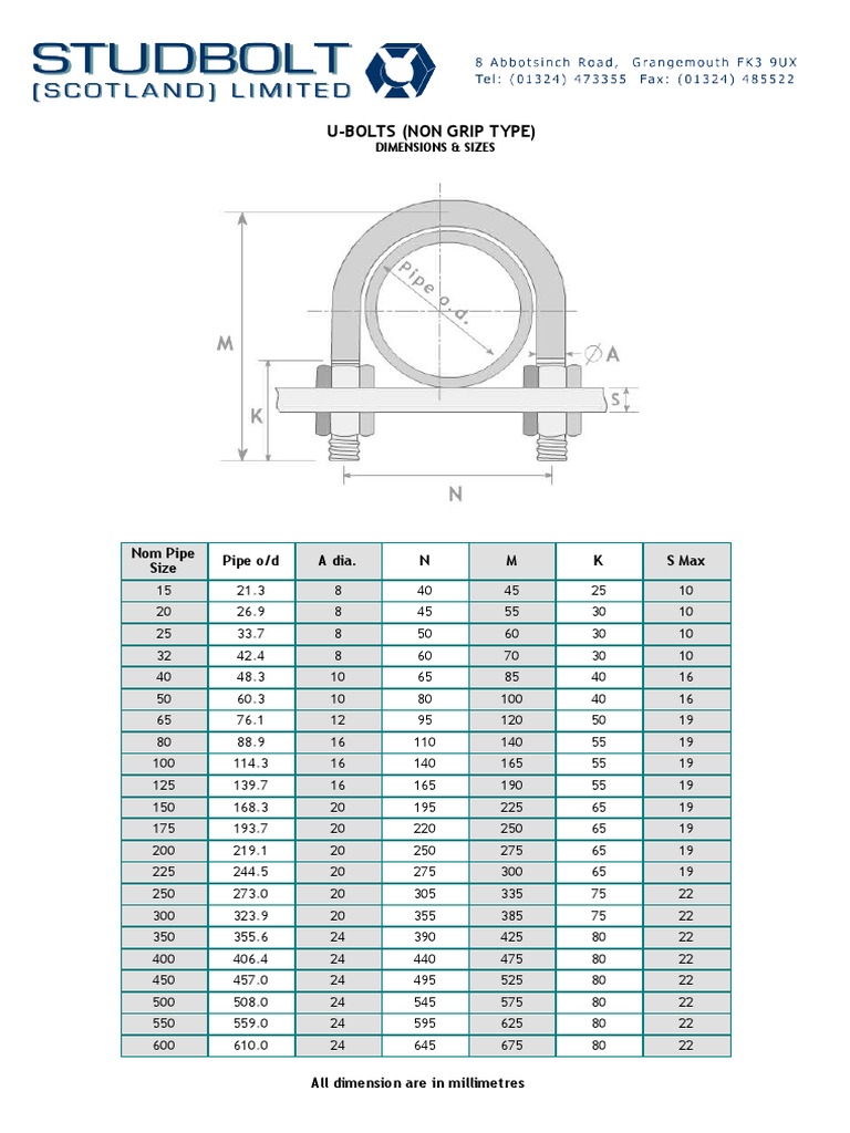 Dimensions des U-Bolts Non Grip | PDF | Technologie et ingénierie