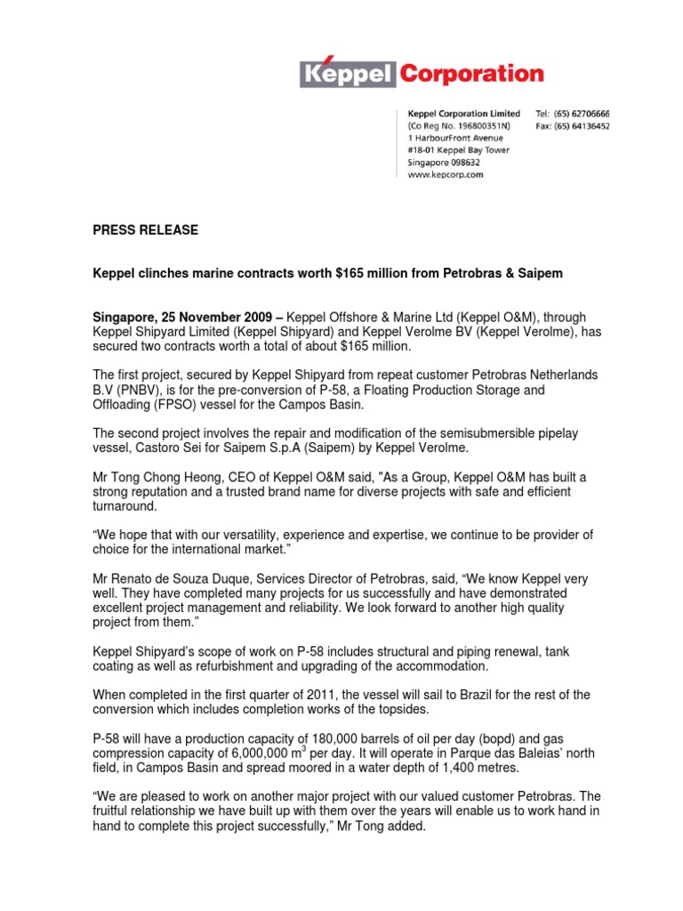 Keppel Secures $165M Marine Contracts | PDF
