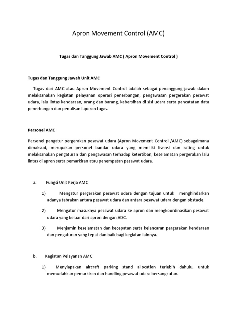 Apron Movement Control (AMC) | PDF