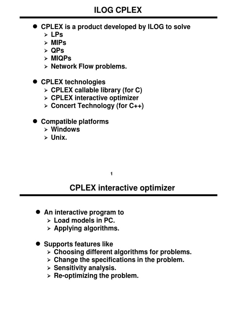 CPLEX | PDF | Linear Programming | Mathematical Optimization