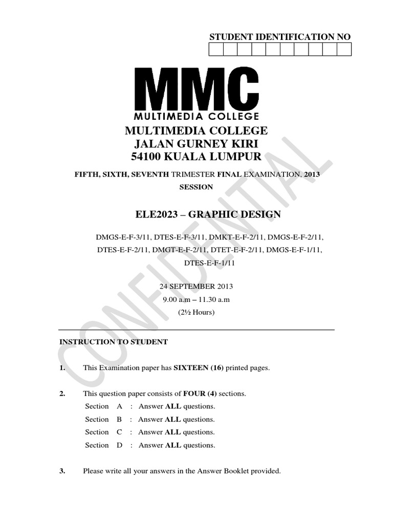 Graphic Design Exam Paper 2013 | PDF | Art | Computers