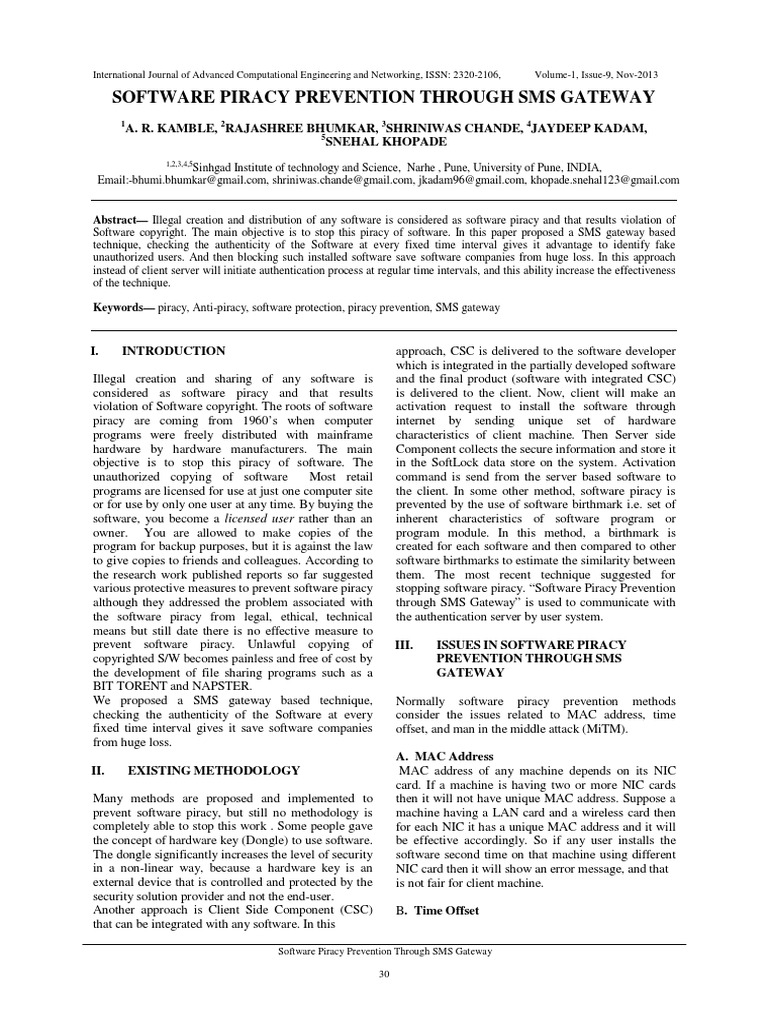 Software Piracy Prevention Through Sms Gateway | PDF | Copyright ...