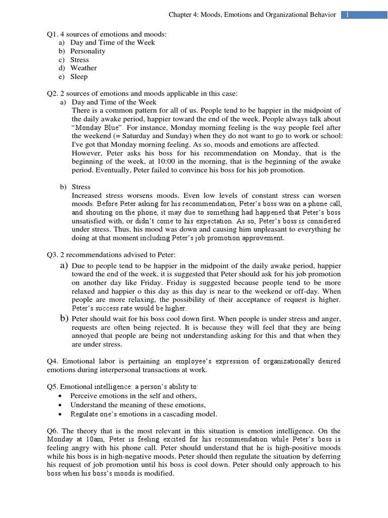 Chapter 4 Moods, Emotions and Organizational Behavior Quiz Answer | PDF ...
