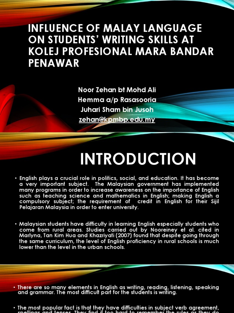 Influence of Malay Language On Students' Writing Skills at Kolej ...