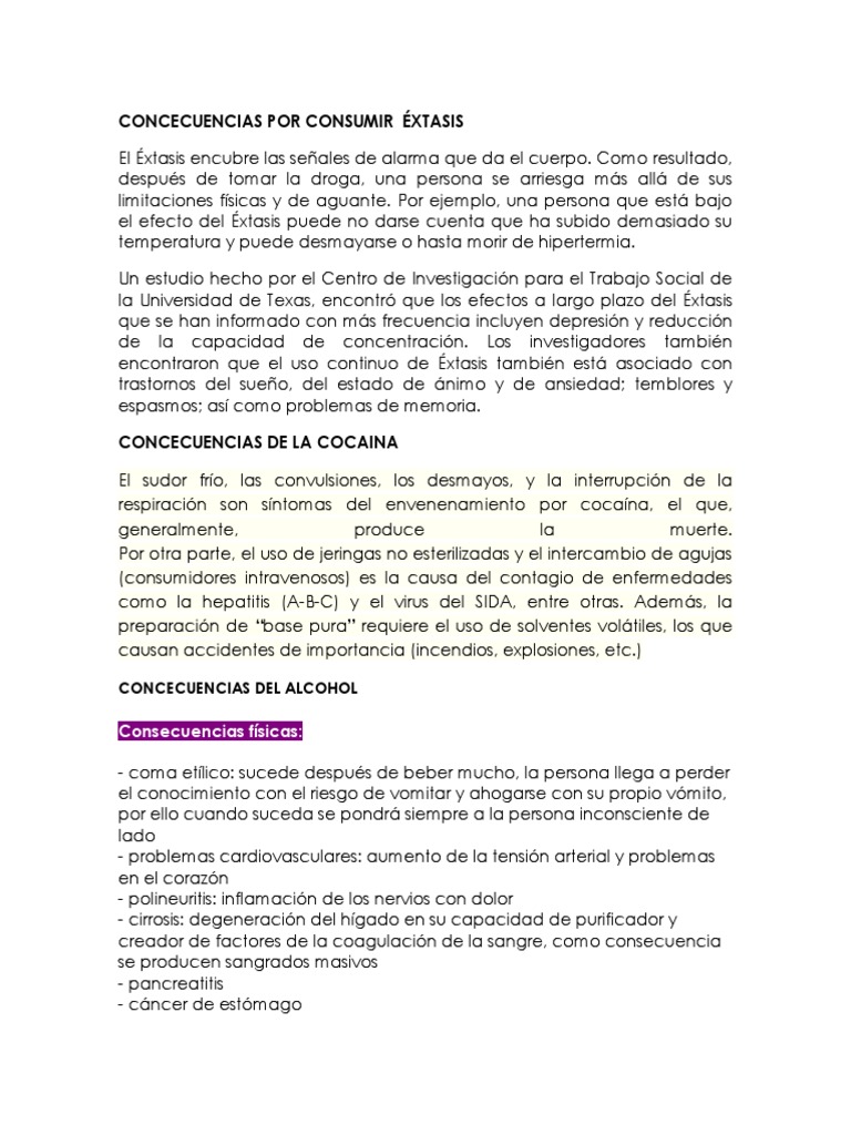 Concecuencias Por Consumir Éxtasis | PDF | Mdma | Cocaína