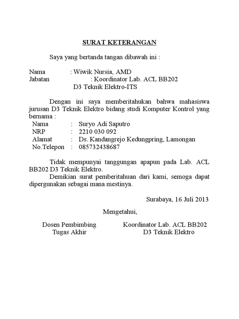 Contoh Surat Bebas Lab | PDF
