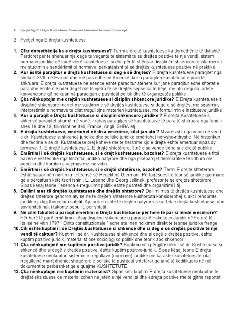 Pyetjet Nga E Drejta Kushtetuese | PDF