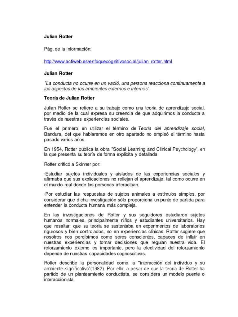 Julian Rotter | PDF | Comportamiento | Aprendizaje