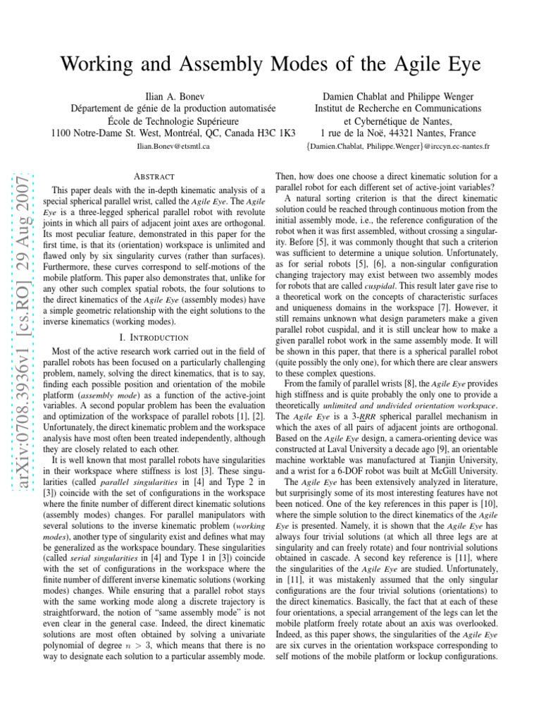 Agile Eye Kinematics Analysis | PDF
