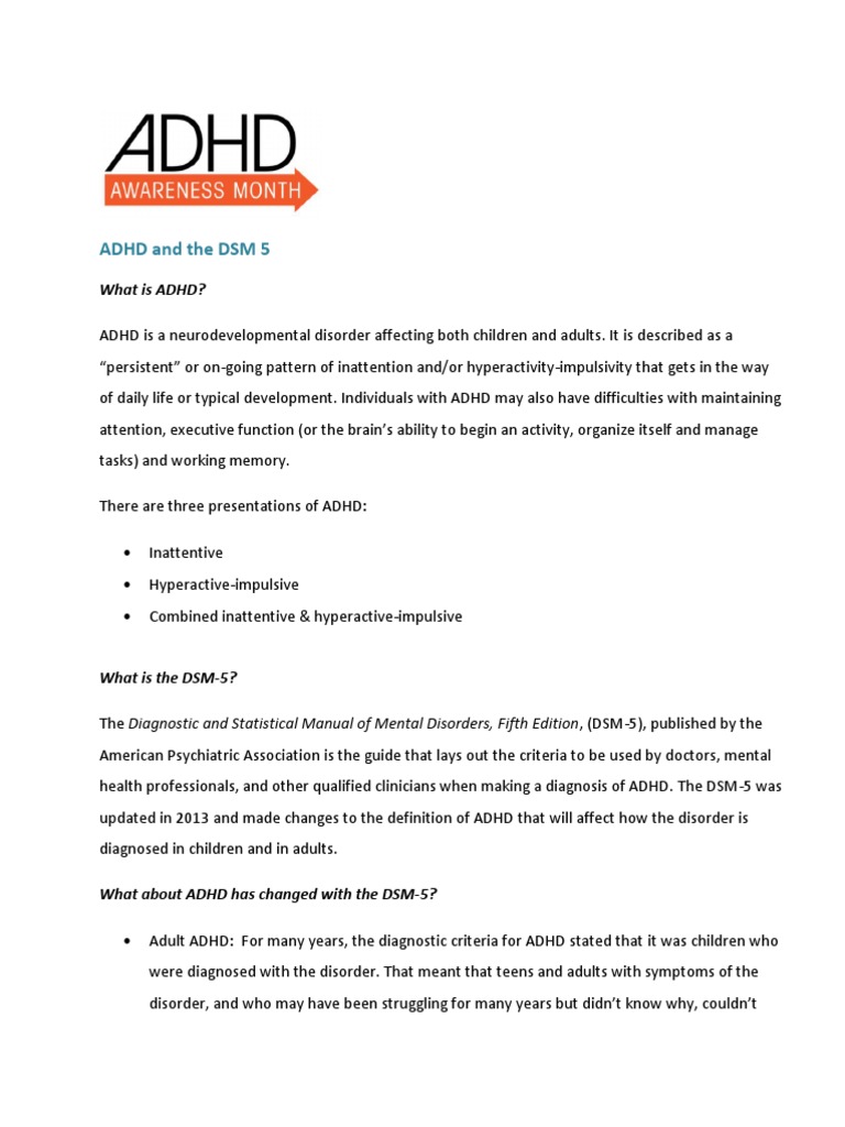 Adhd and The DSM 5 Fact Sheet1 | PDF | Dsm 5 | Attention Deficit ...