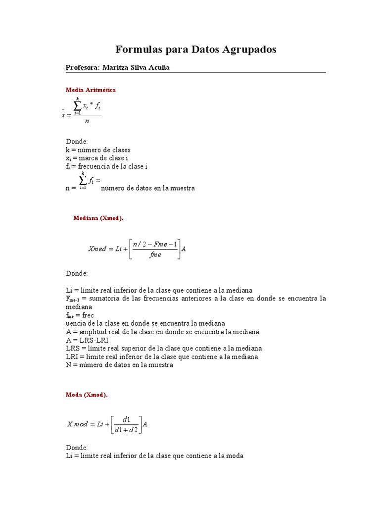 Formulas para Datos Agrupados | PDF