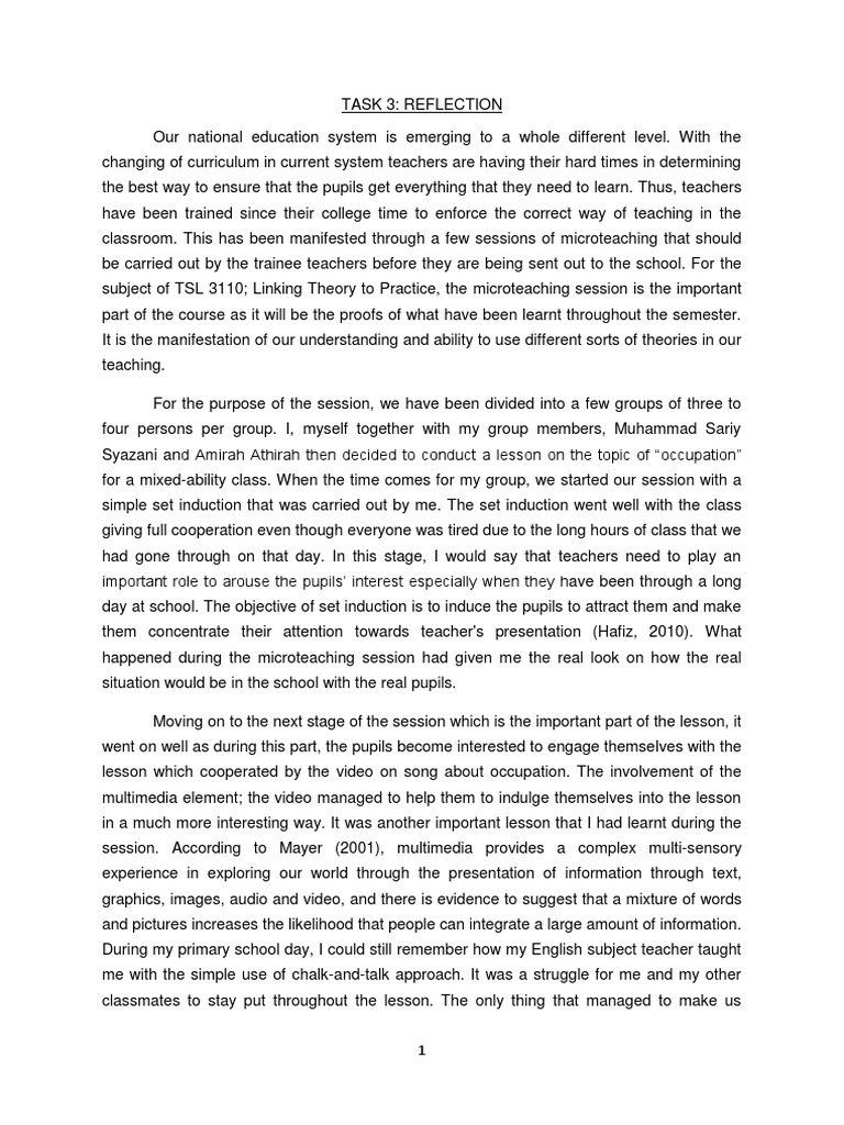 Reflection | PDF | Lesson | Teachers