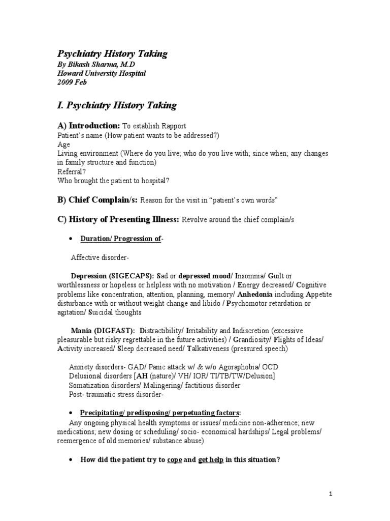 History Taking in Psychiatry | PDF | Psychotherapy | Substance Abuse
