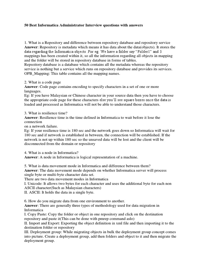 50 Best Informatica Administrator Interview Questions With Answers | PDF