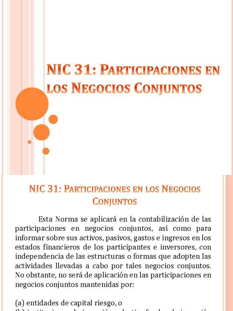 Nic 31 Participaciones en Los Negocios Conjuntos | PDF | Inversiones ...