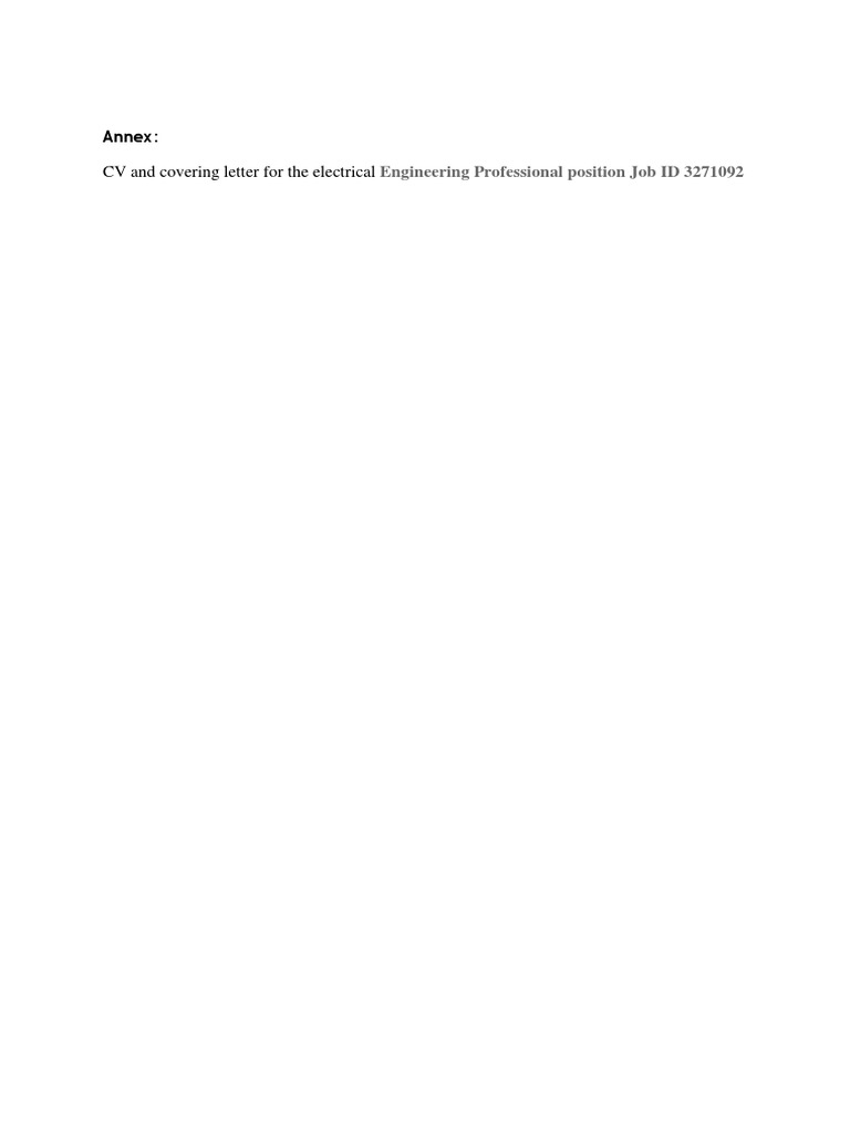 CV and Covering Letter For The Electrical: Annex | PDF