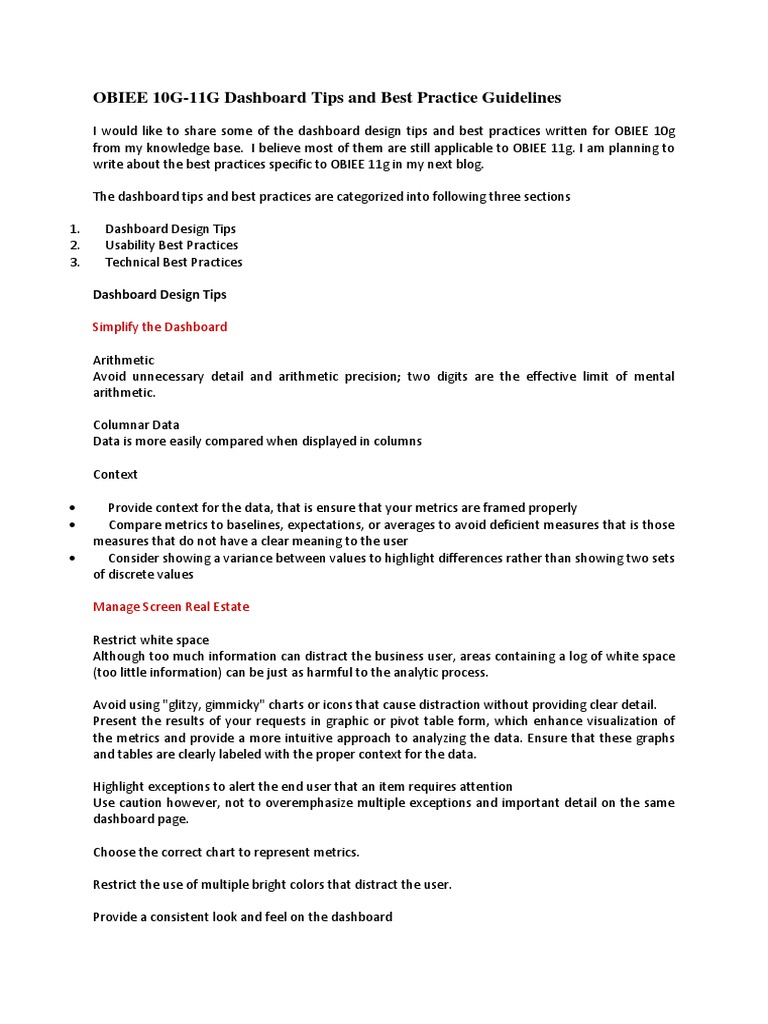 OBIEE - Dashboard Tips and Best Practice Guidelines | PDF | Hyperlink | Html Element