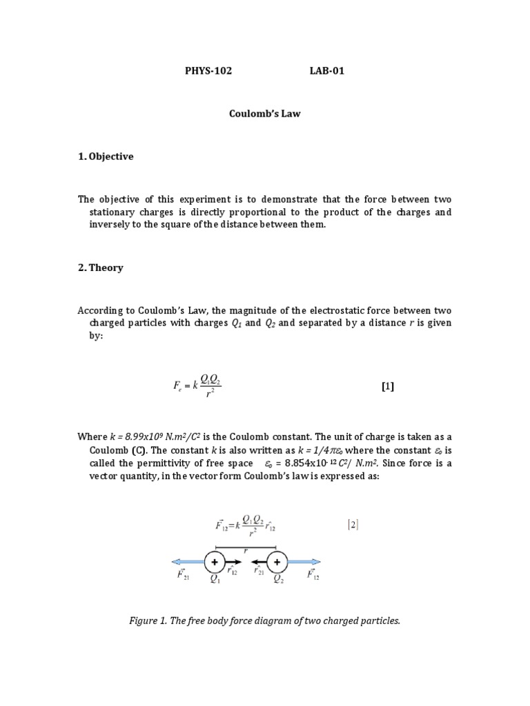 A - Phys102 - Lab 1 - Coulomb's Law | PDF | Electrostatics | Force