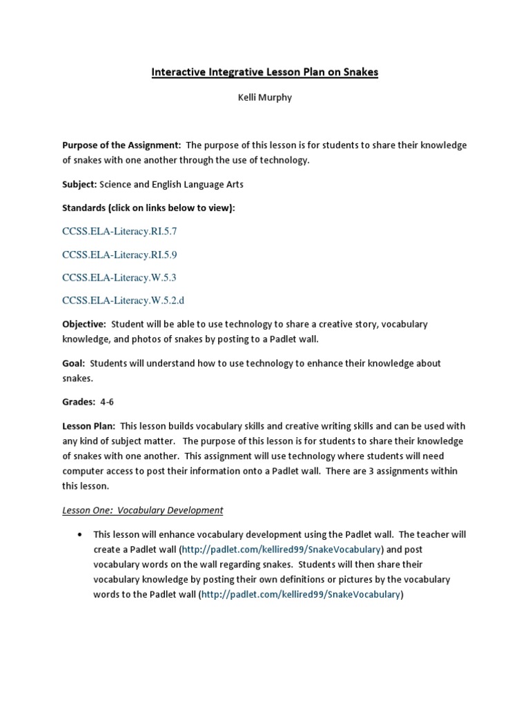 Interactive Integrative Lesson On Snakes | PDF | Lesson Plan | Snake