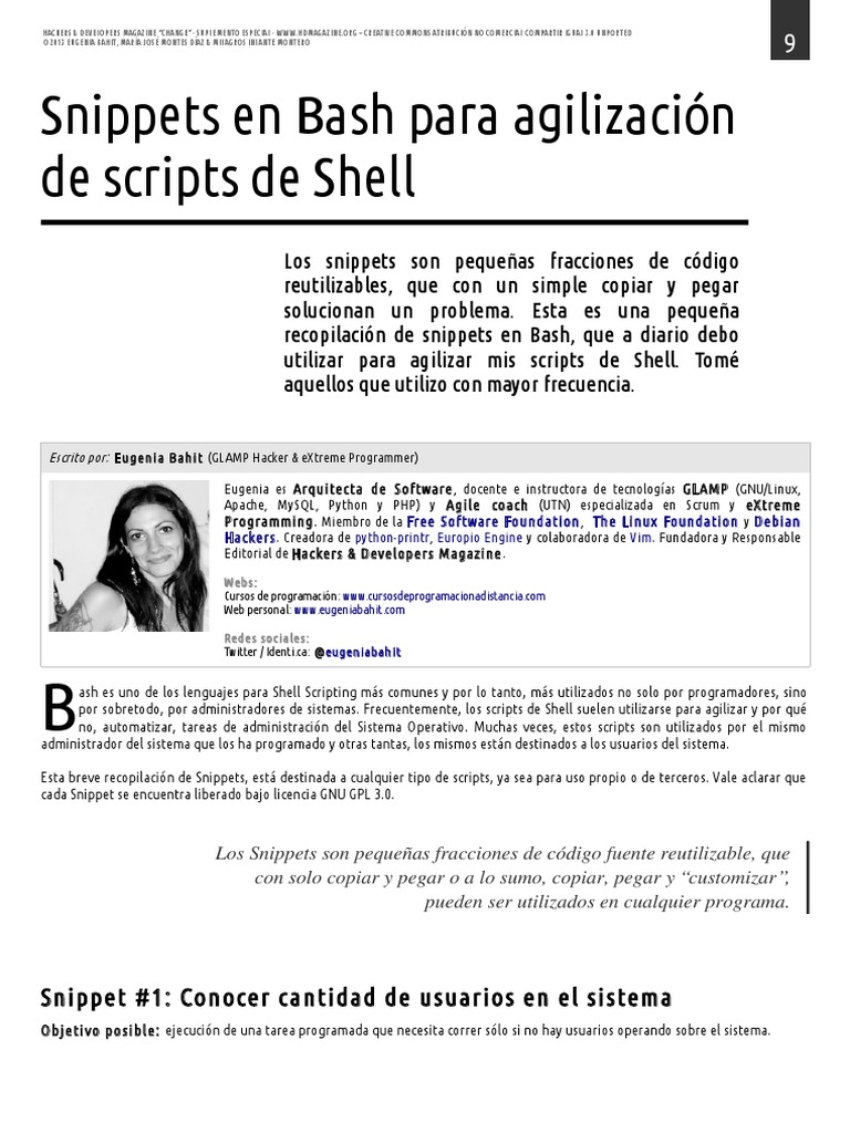 Eugenia Bahit - Snippets en Bash para Agilización de Scripts de Shell | PDF | Software libre ...