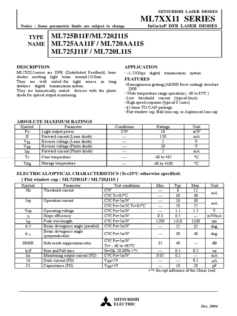 Data Sheet | PDF | Laser Diode | Laser