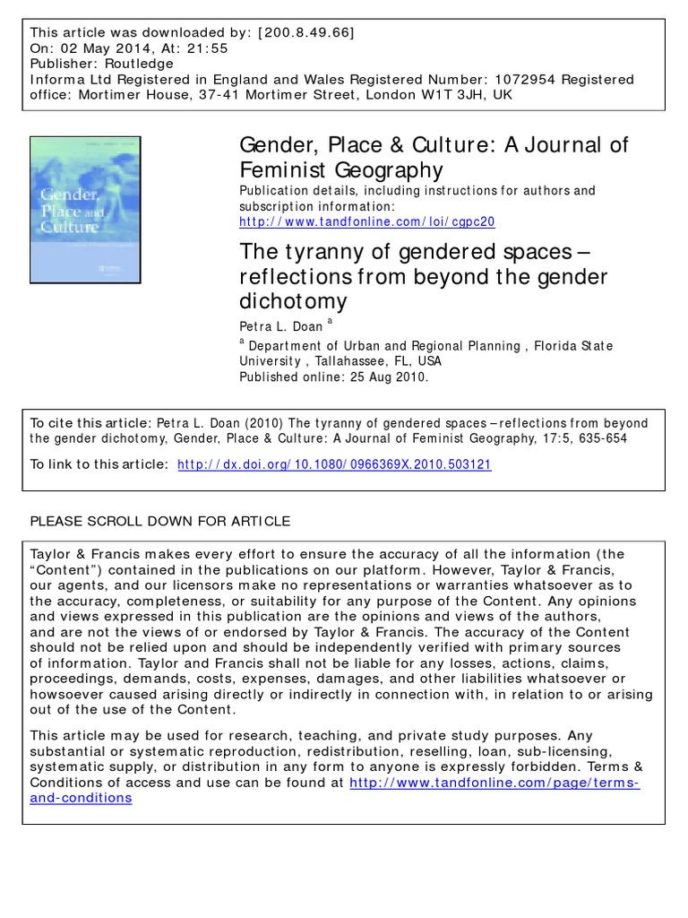 ++petra L. Doan (2010) The Tyranny of Gendered Spaces - Reflections ...