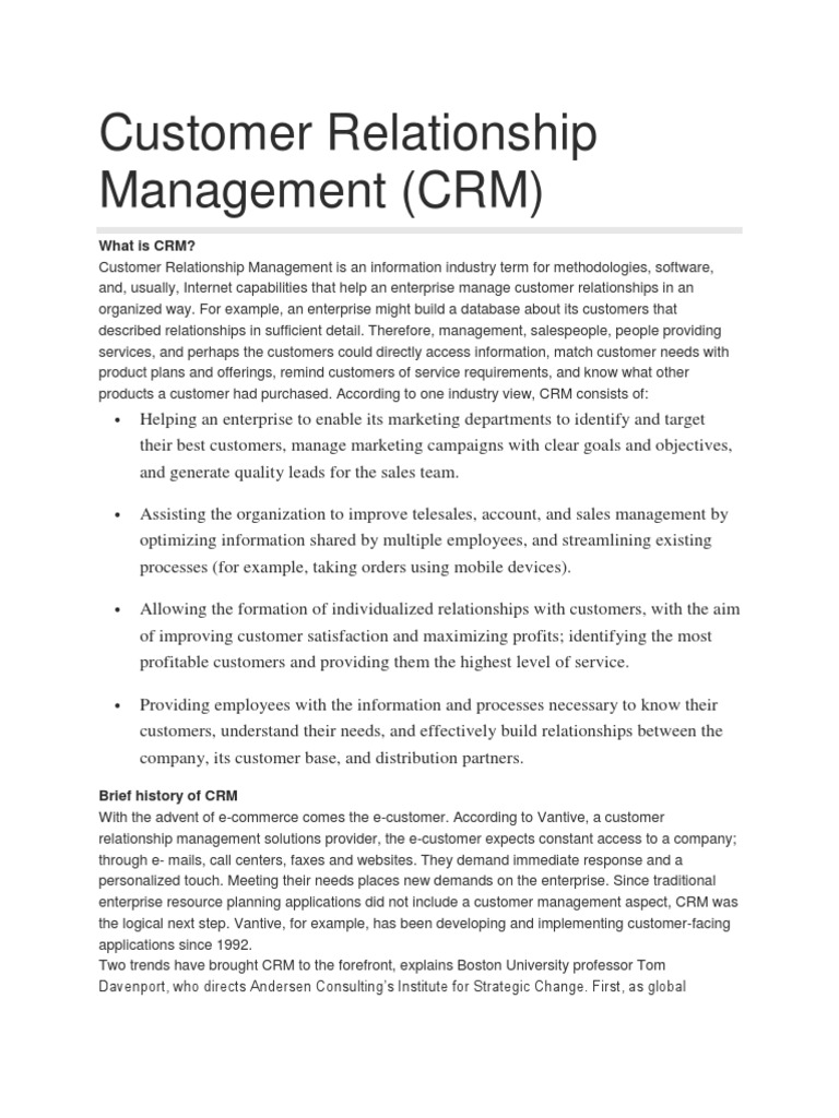 Customer Relationship Management | PDF | Customer Relationship ...