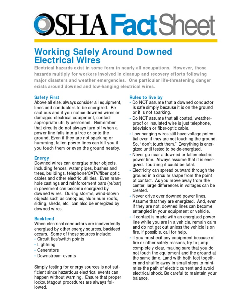 Sheet: Working Safely Around Downed Electrical Wires | PDF | Electrical ...