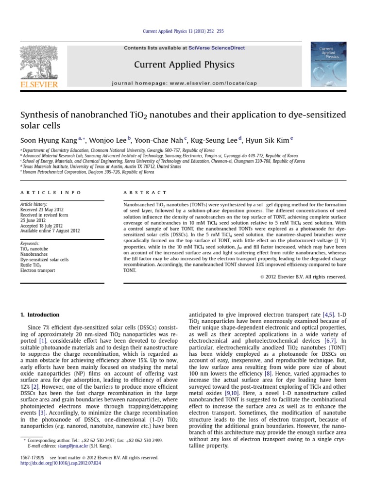 Current Applied Physics: Sciverse Sciencedirect | PDF | Titanium Dioxide | X Ray Crystallography