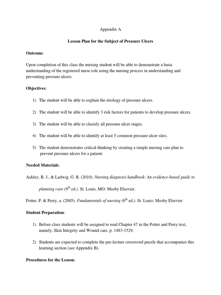 Appendix A Lesson Plan Pressure Ulcers | Download Free PDF | Lesson ...