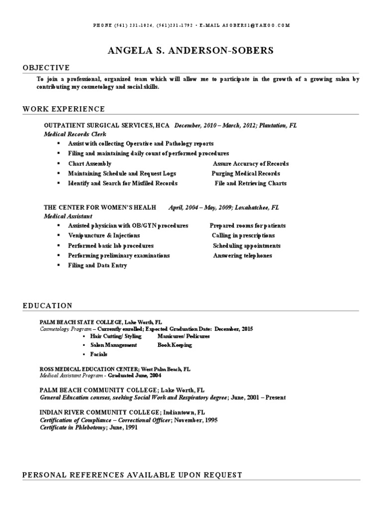 Cosmetology Resume Objective Example | PDF