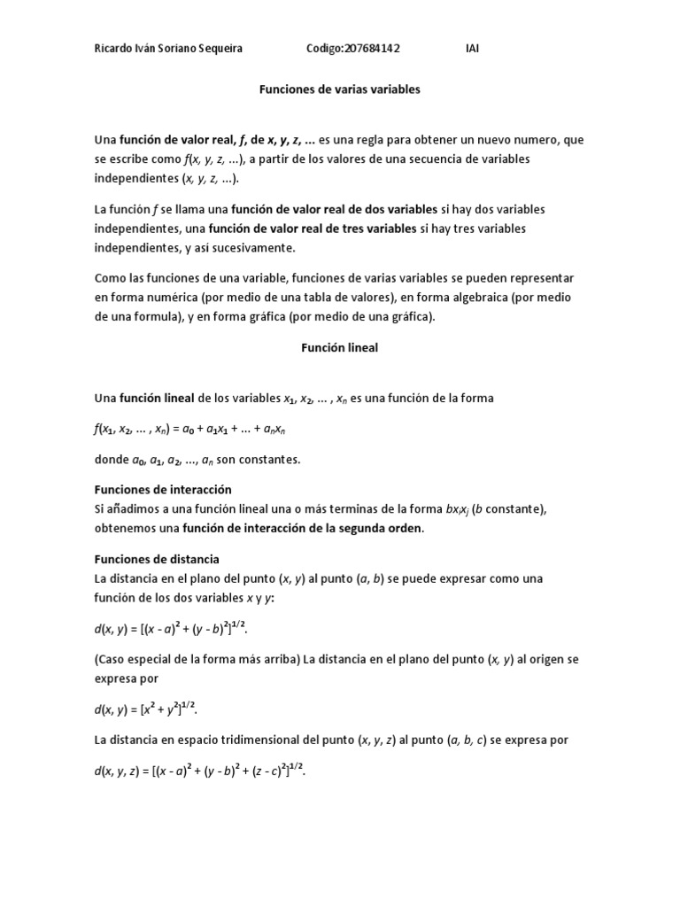 Funciones de Varias Variables | PDF | Derivado | Función (Matemáticas)